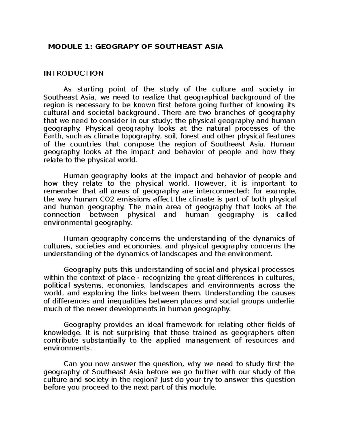 CSSA- Chap1 Geography of Southeast Asia - MODULE 1: GEOGRAPY OF ...