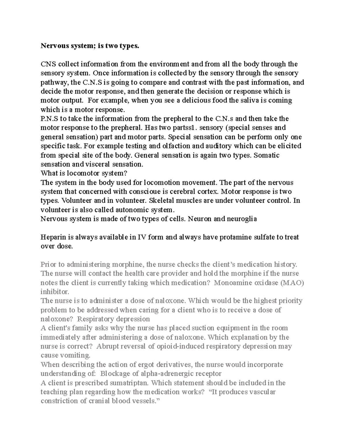 Nervous system,prep U - note. - Nervous system; is two types. CNS ...