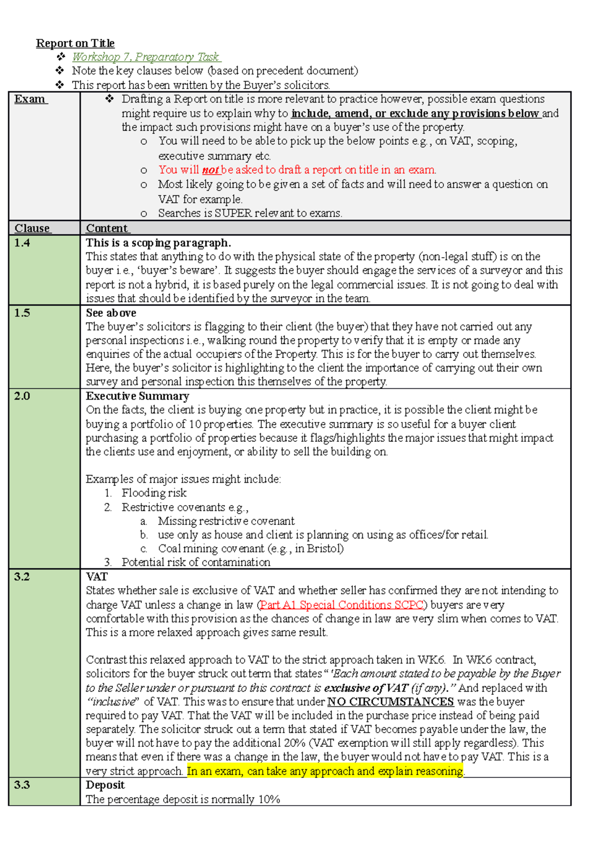 Report on Title - Report on Title Workshop 7, Preparatory Task Note the ...