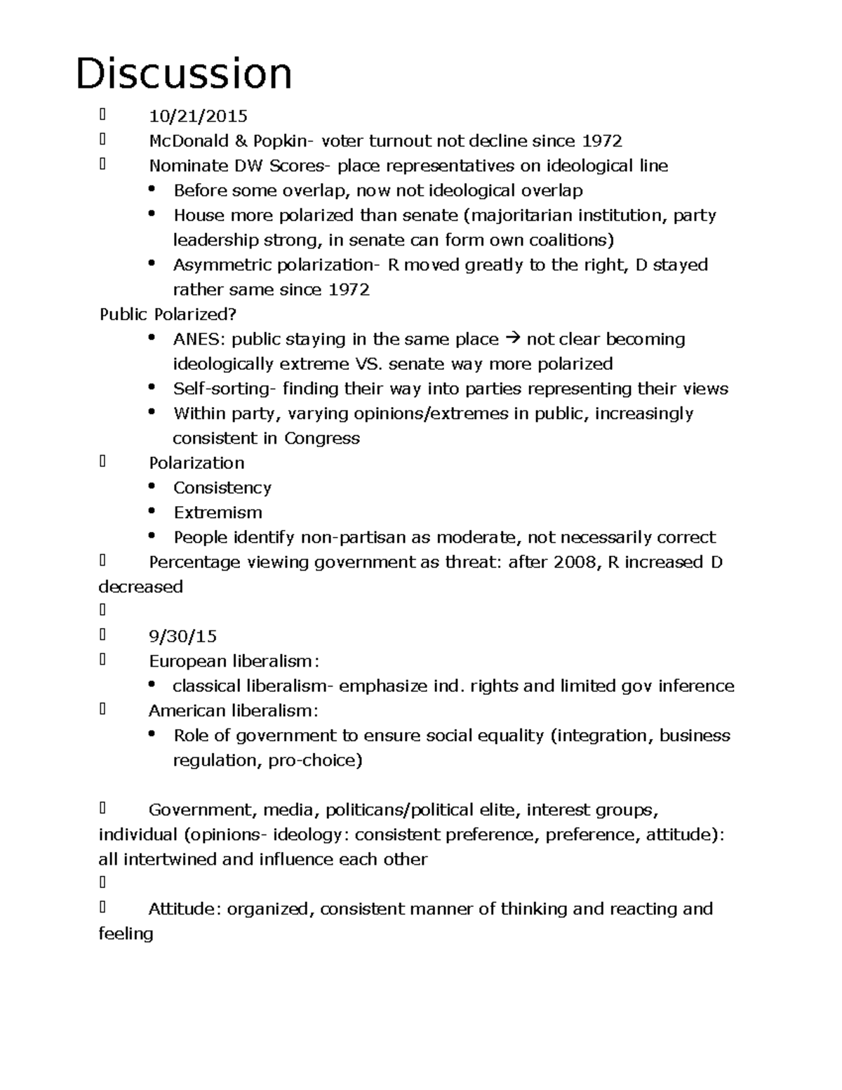 Discussion notes - Professor Jack Citrin - Discussion 10/21/ McDonald ...