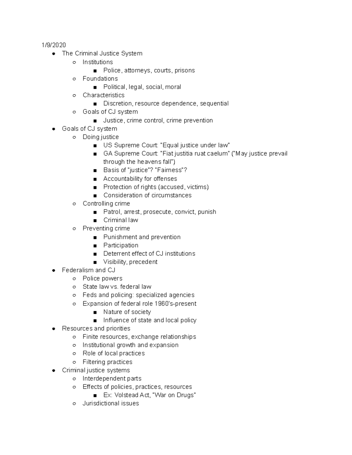 POLS 3600 Class Notes - 1/9/ The Criminal Justice System Institutions ...