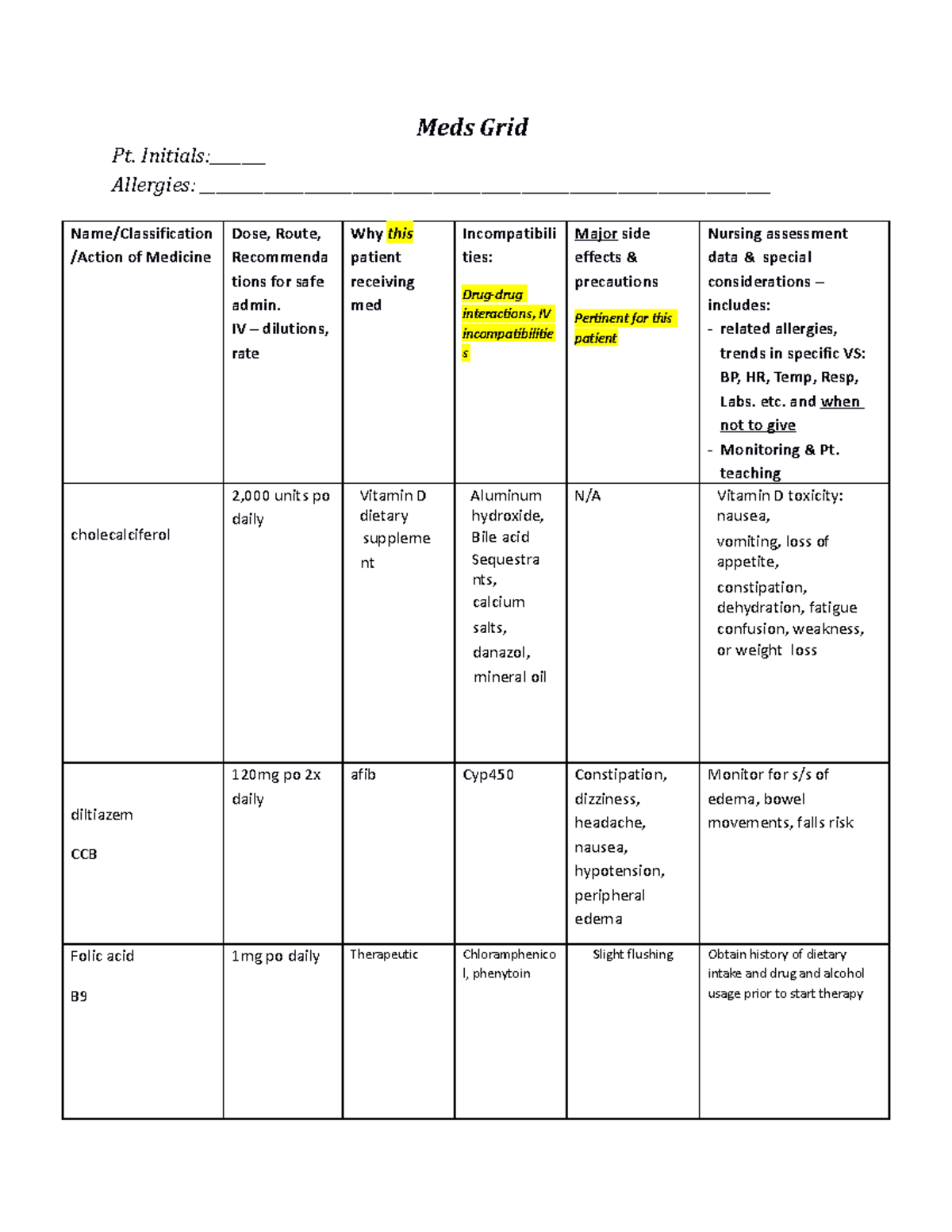 Meds Grid - meds grid example - Meds Grid Pt. Initials ...