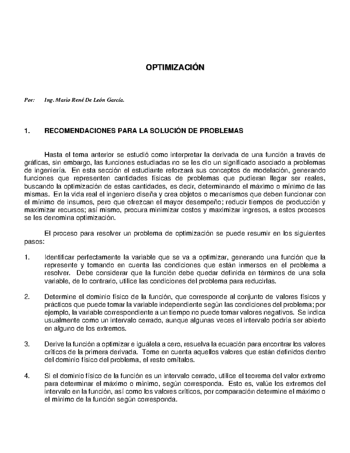 06-Optimización - Apuntes 3 - OPTIMIZACIÓN Por: Ing. Mario René De León ...