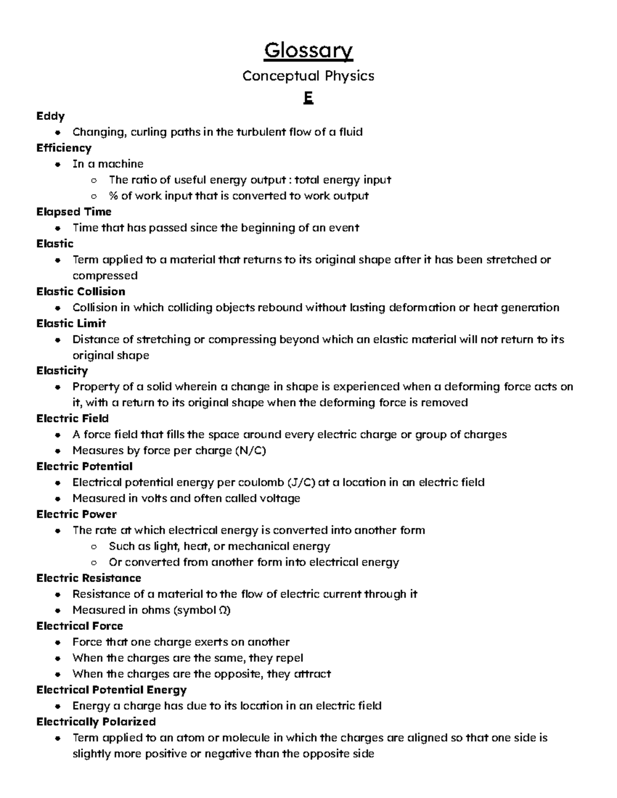 Conceptual Physics Glossary - E - Google Docs - Glossary Conceptual ...