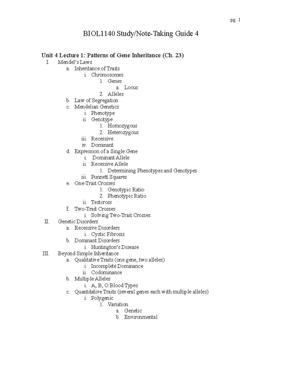 BIOL1140 Study Guide 4 - pg. 1 BIOL1140 Study/Note-Taking Guide 4 Unit ...