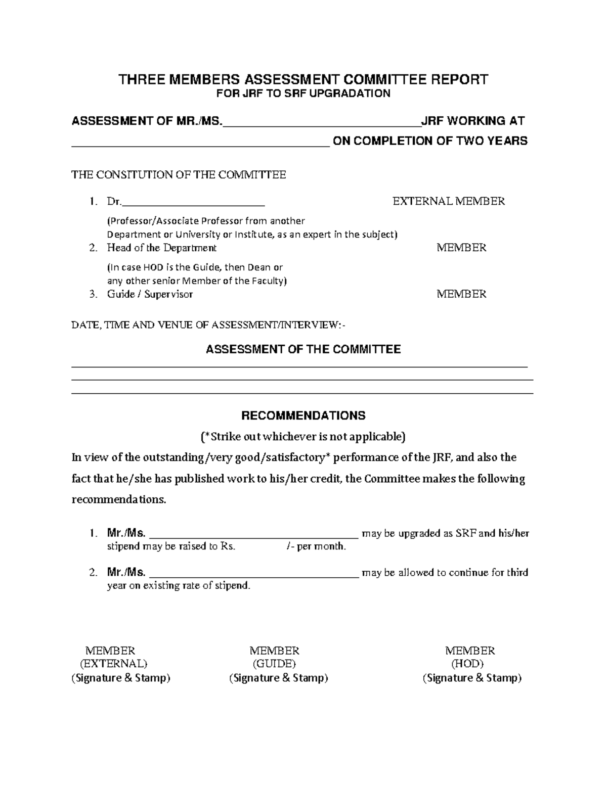 Three Members Assessment Committee Report - THREE MEMBERS ASSESSMENT ...