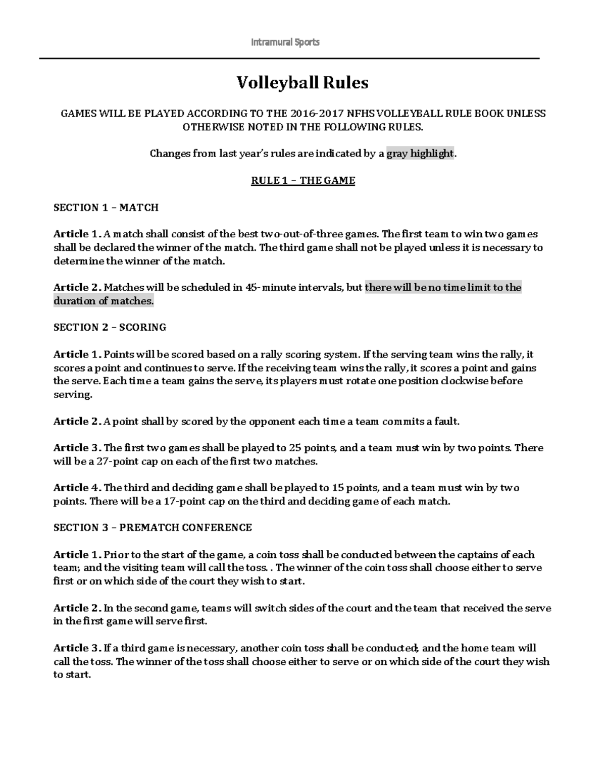 Volleyball-rules - Volleyball Rules GAMES WILL BE PLAYED ACCORDING TO ...
