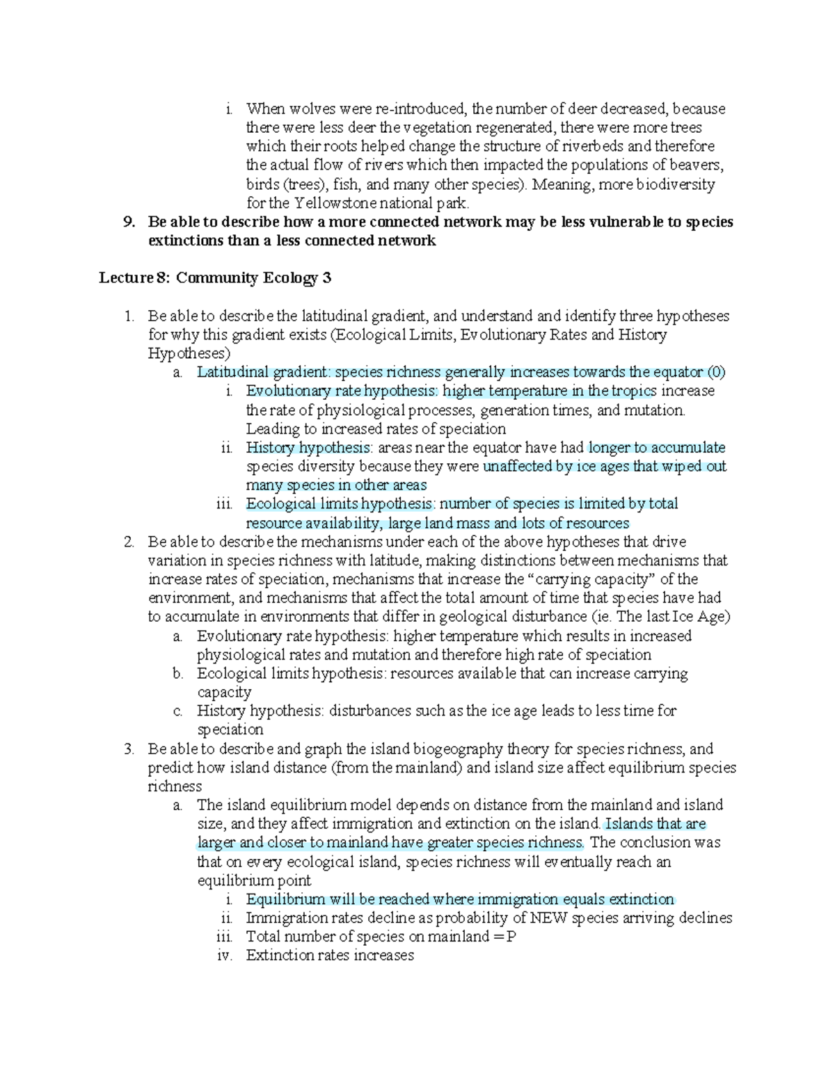 Ecology Exam LOs Part 2 pdf - i. When wolves were re-introduced, the number of deer decreased ...