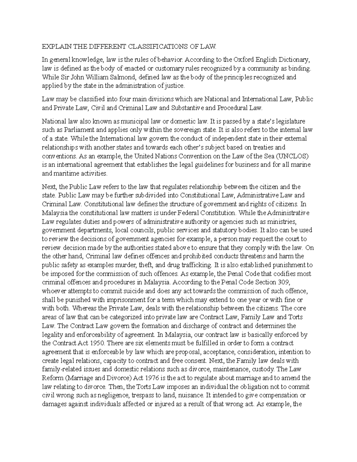 Explain THE Different Classifications OF LAW - EXPLAIN THE DIFFERENT ...