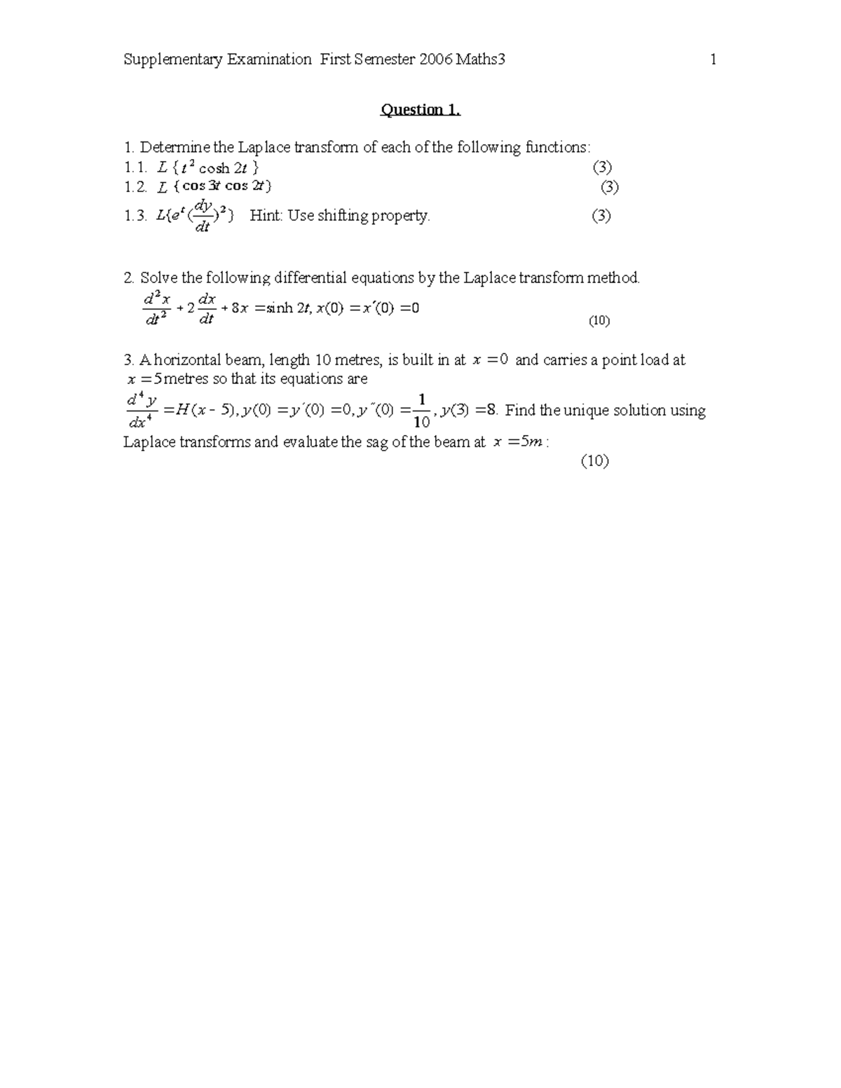 Exam , questions - Supplementary Examination First Semester 2006 Maths ...