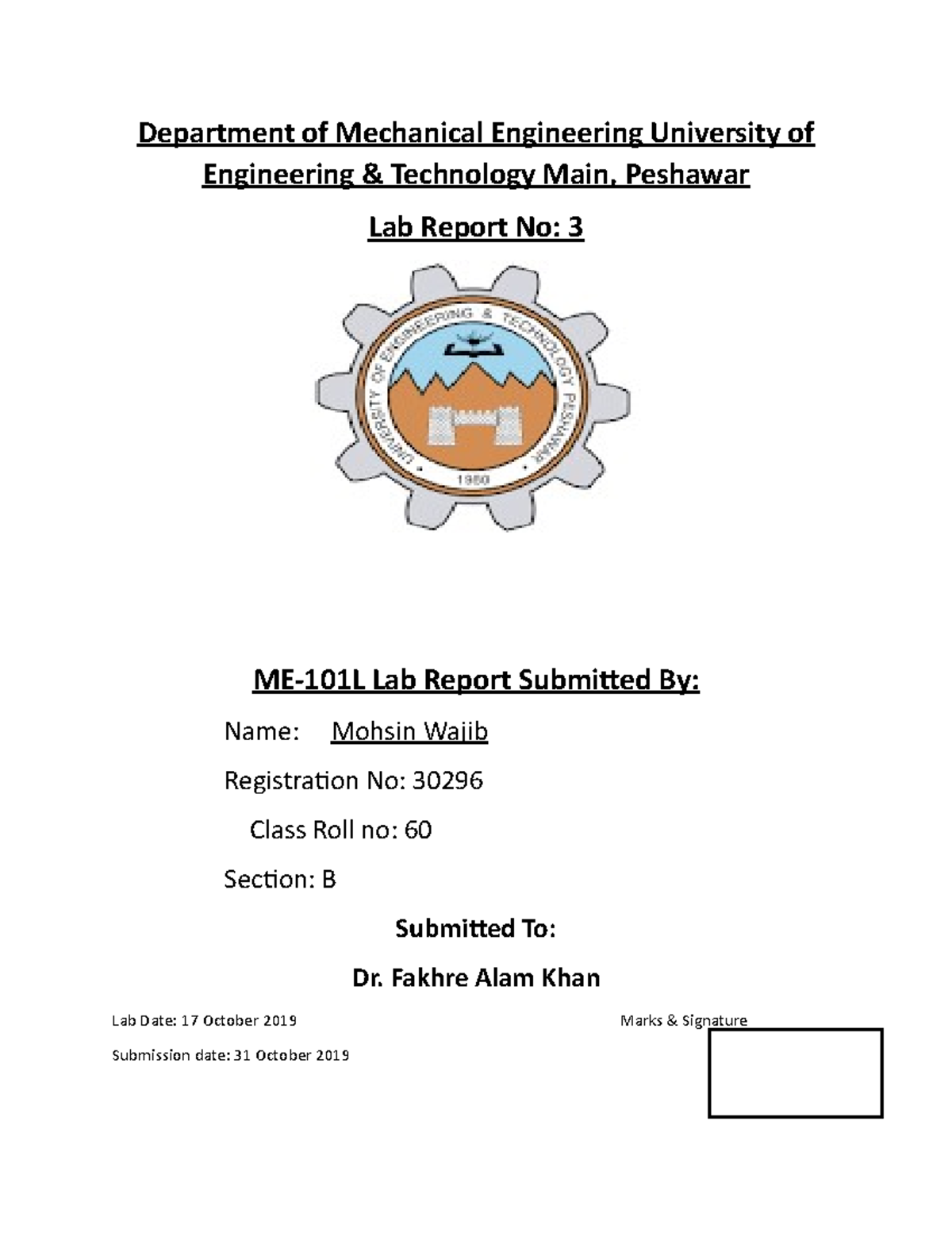 Lab report 03 - It is useful - Department of Mechanical Engineering ...