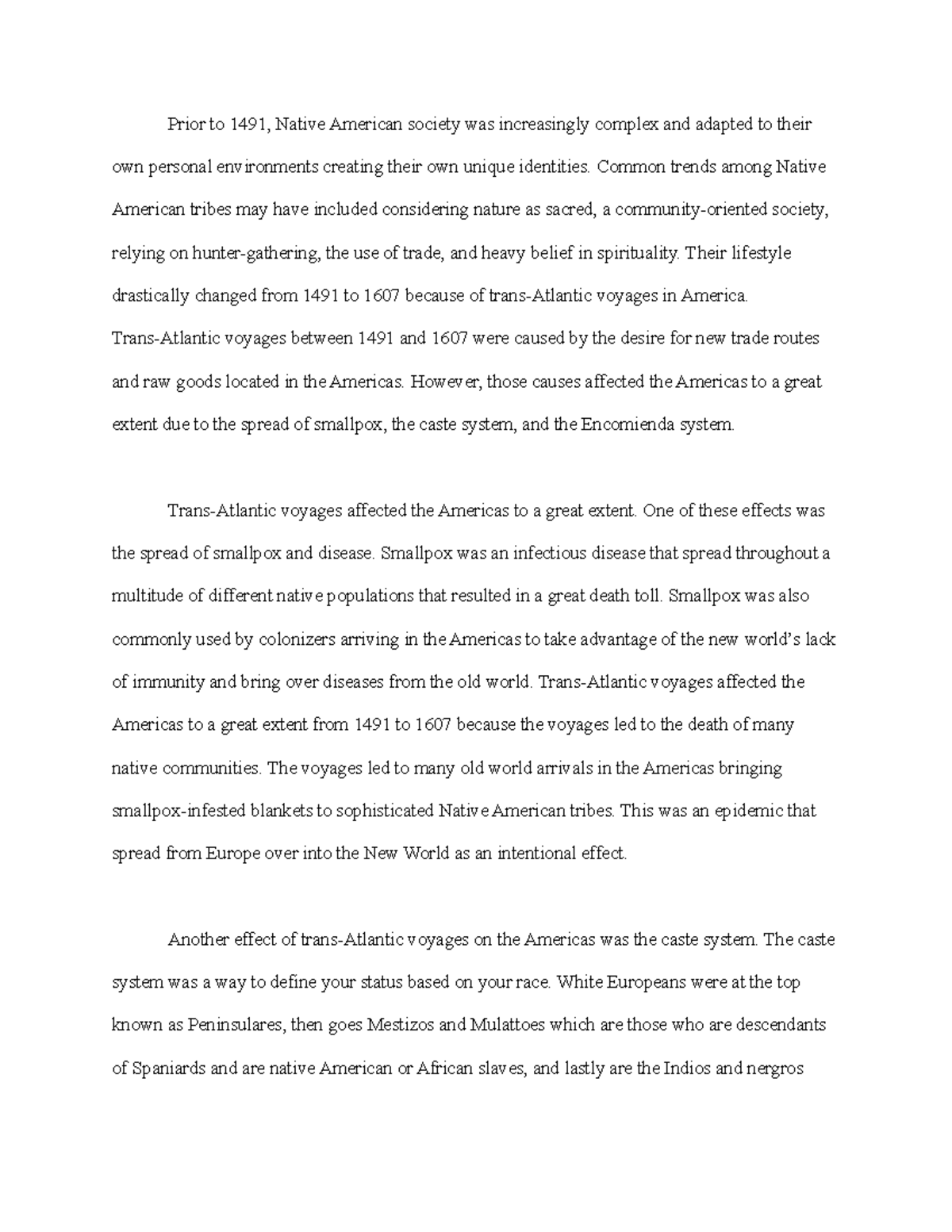 Apush Essay - Prior to 1491, Native American society was increasingly ...