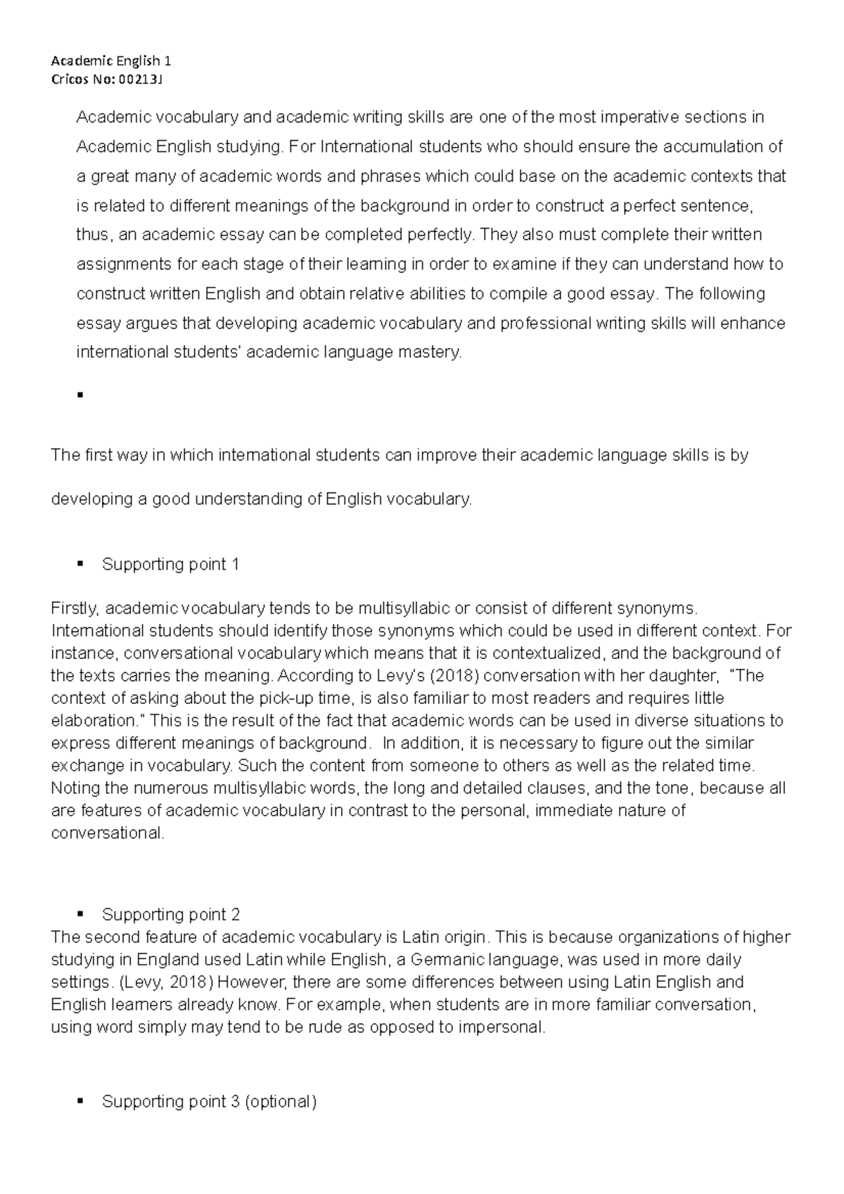 Assessment guide -Academic Paragraph Assignment 1 - Cricos No: 00213J ...