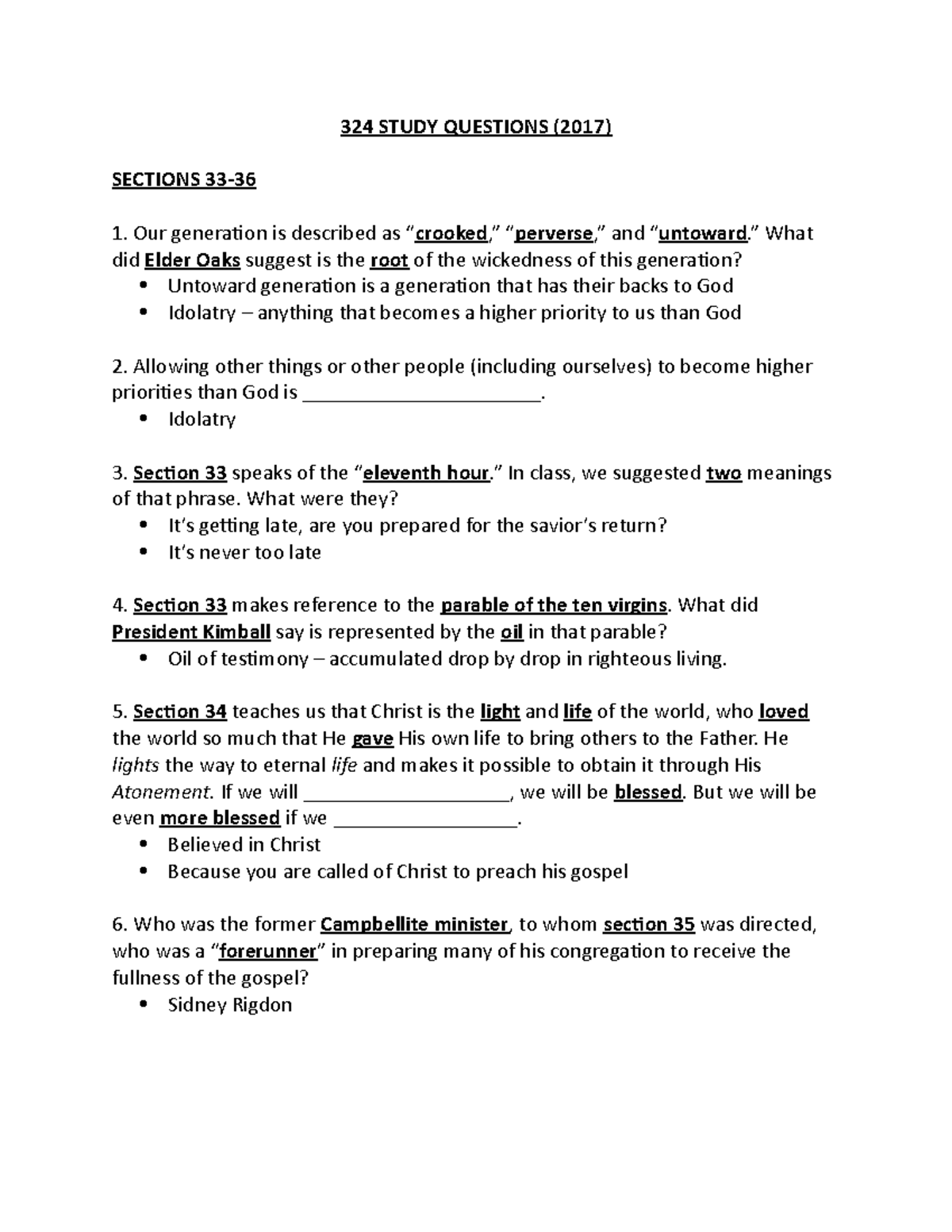 Doctrine and Covenants study guide 3 - 324 STUDY QUESTIONS (2017 ...