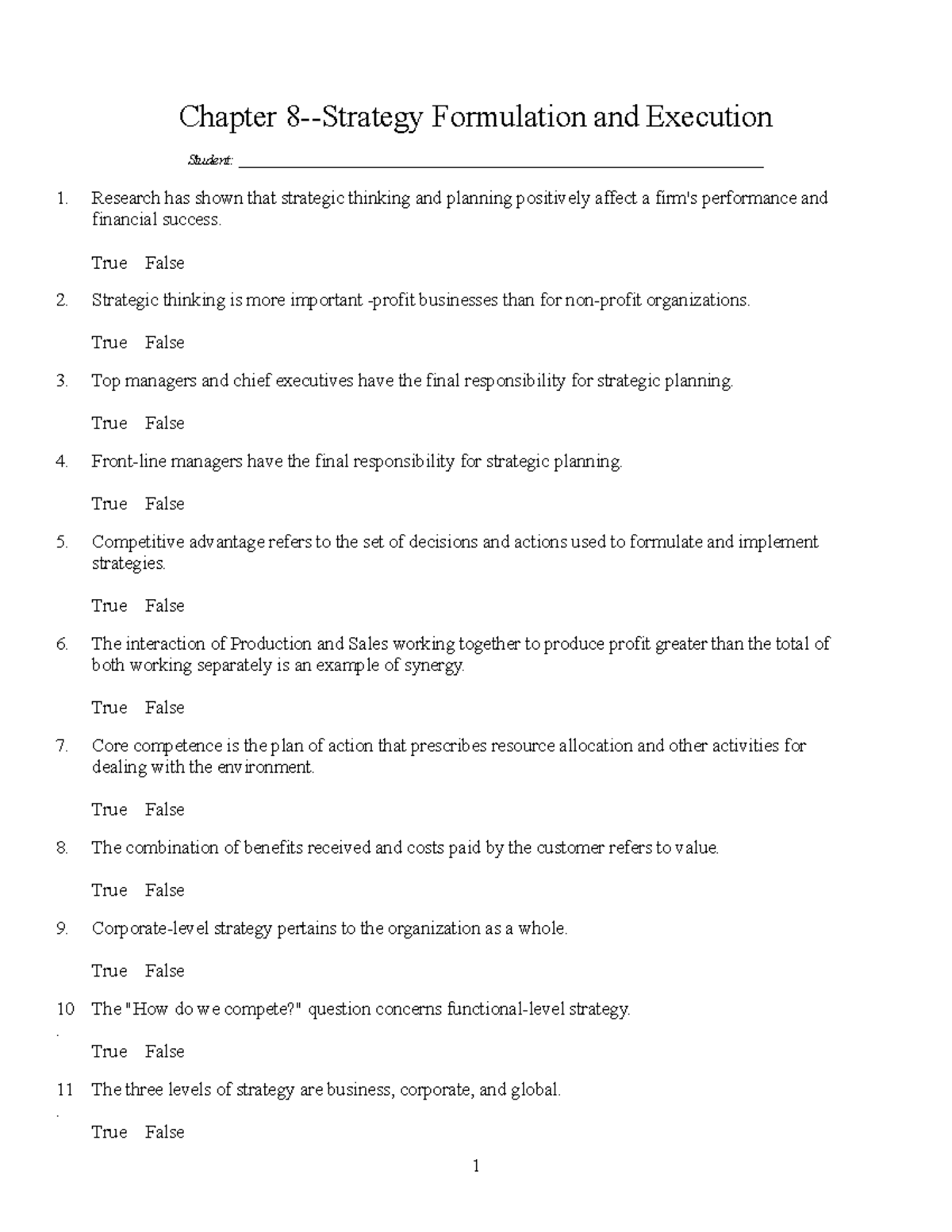 Chapter 8 - Chapter 8-Strategy Formulation and Execution Student: - Studocu