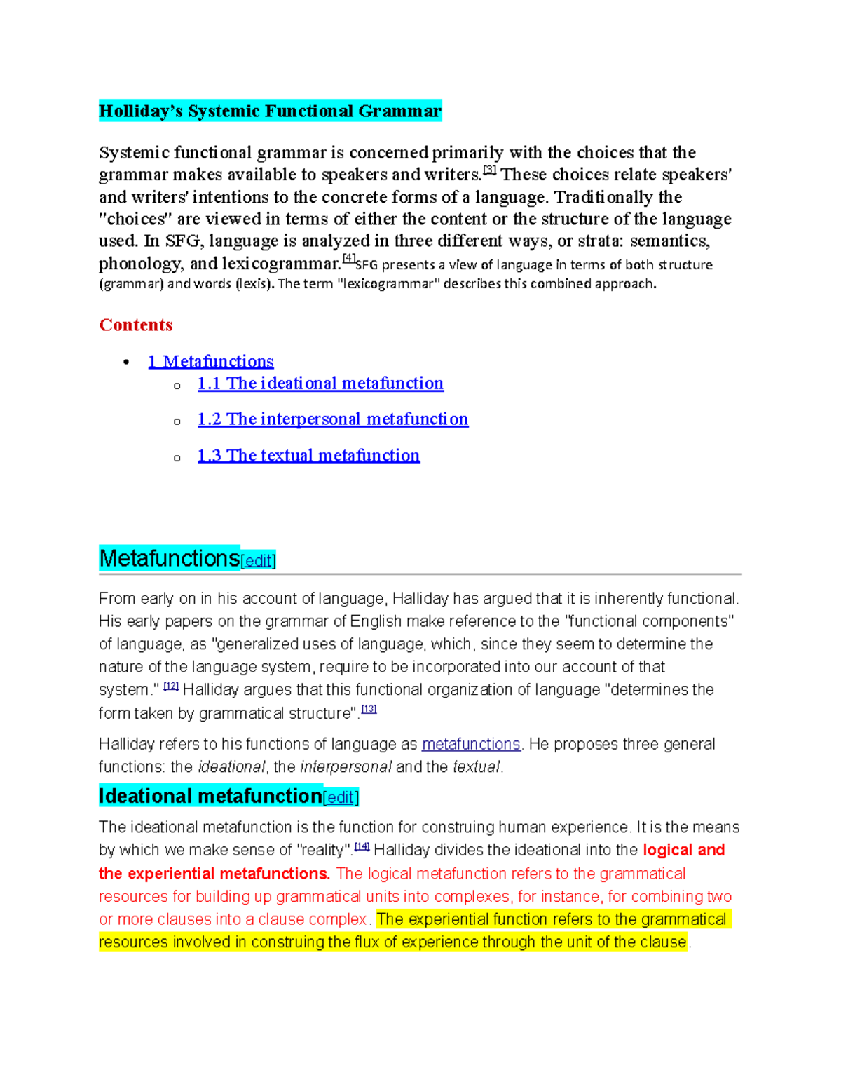 Hallidays Systemic Functional Grammar - Holliday’s Systemic Functional ...