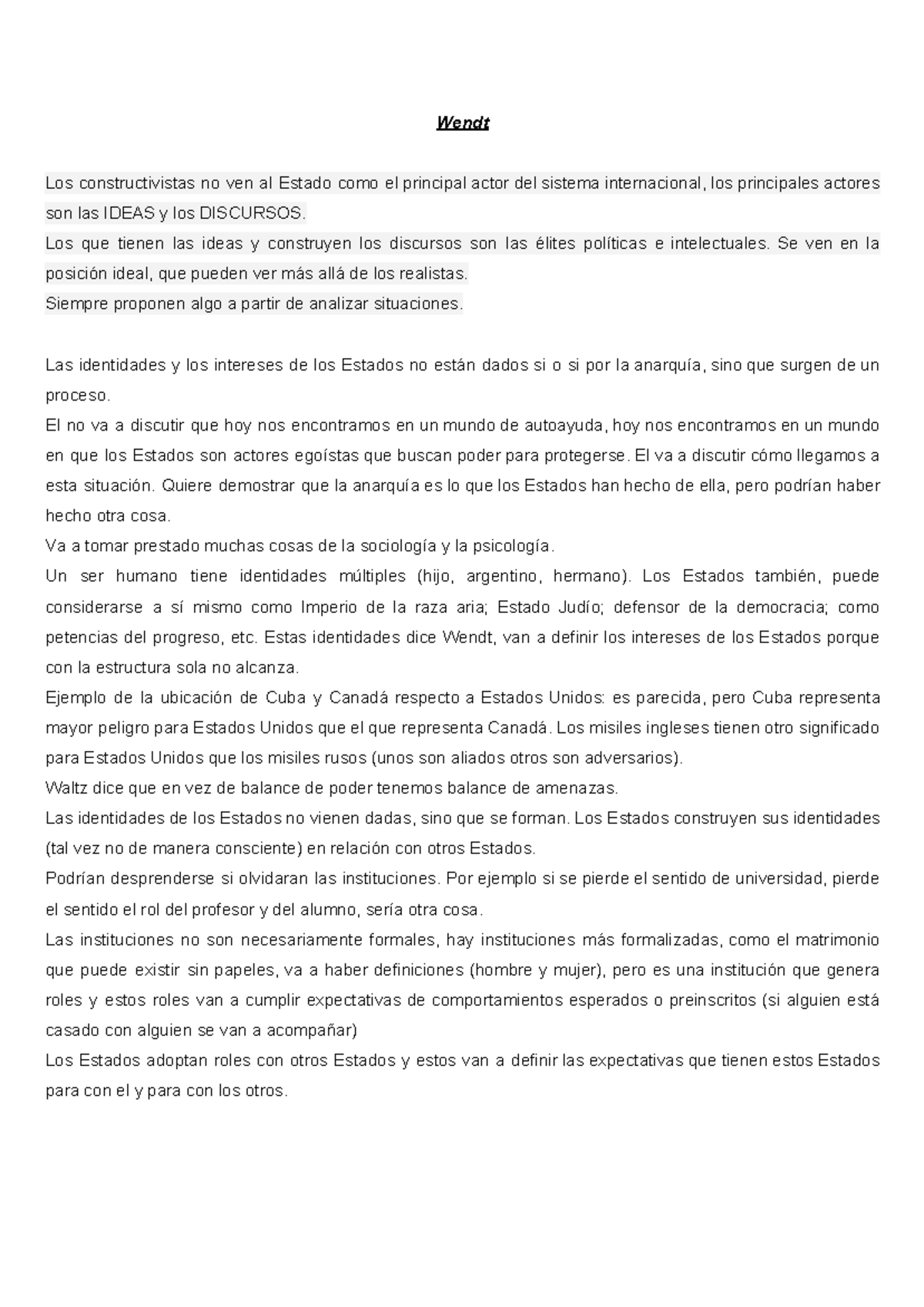 Wendt - Anarchy is what States makes of it - Wendt Los constructivistas ...