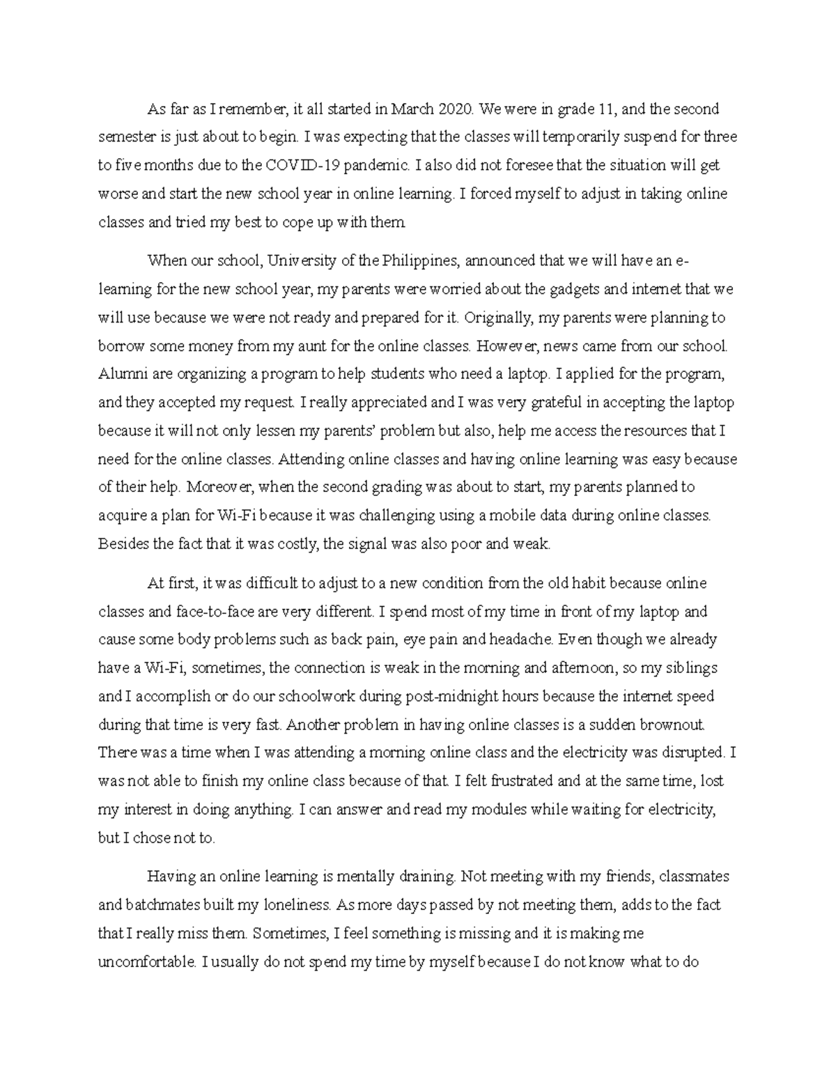 Narrative Covid-19 - DRRM - As far as I remember, it all started in ...