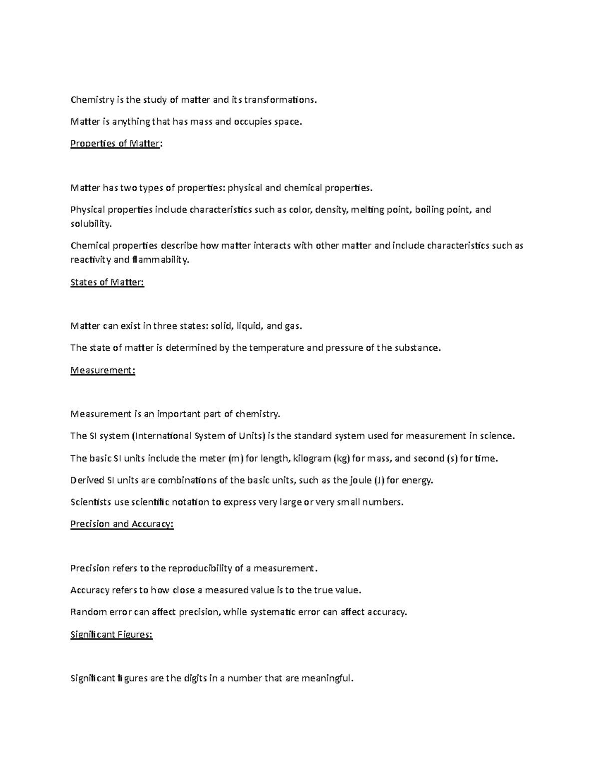 Introduction to Matter and Measurement - Chemistry is the study of ...