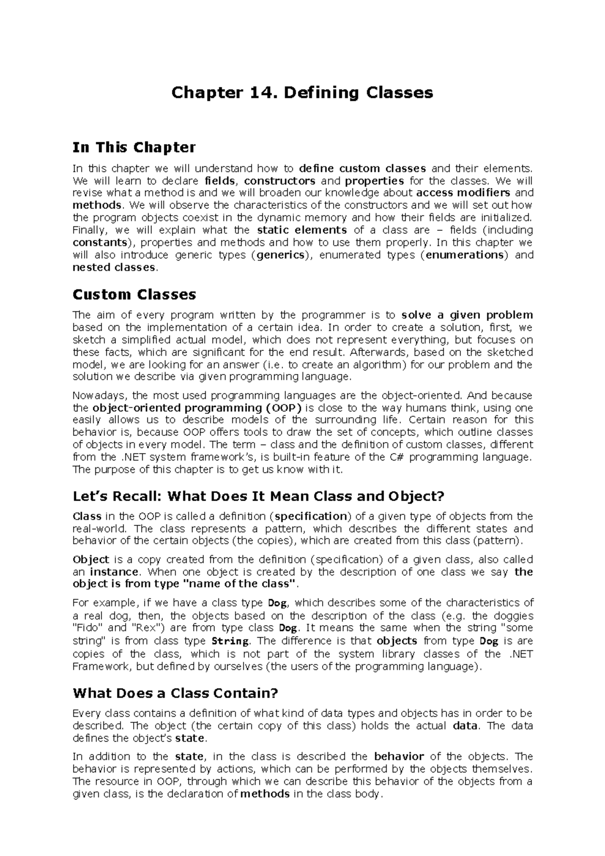 Ch14 Defining Classes - informatique/C-Sharp/ - Chapter 14. Defining Classes In This Chapter In ...