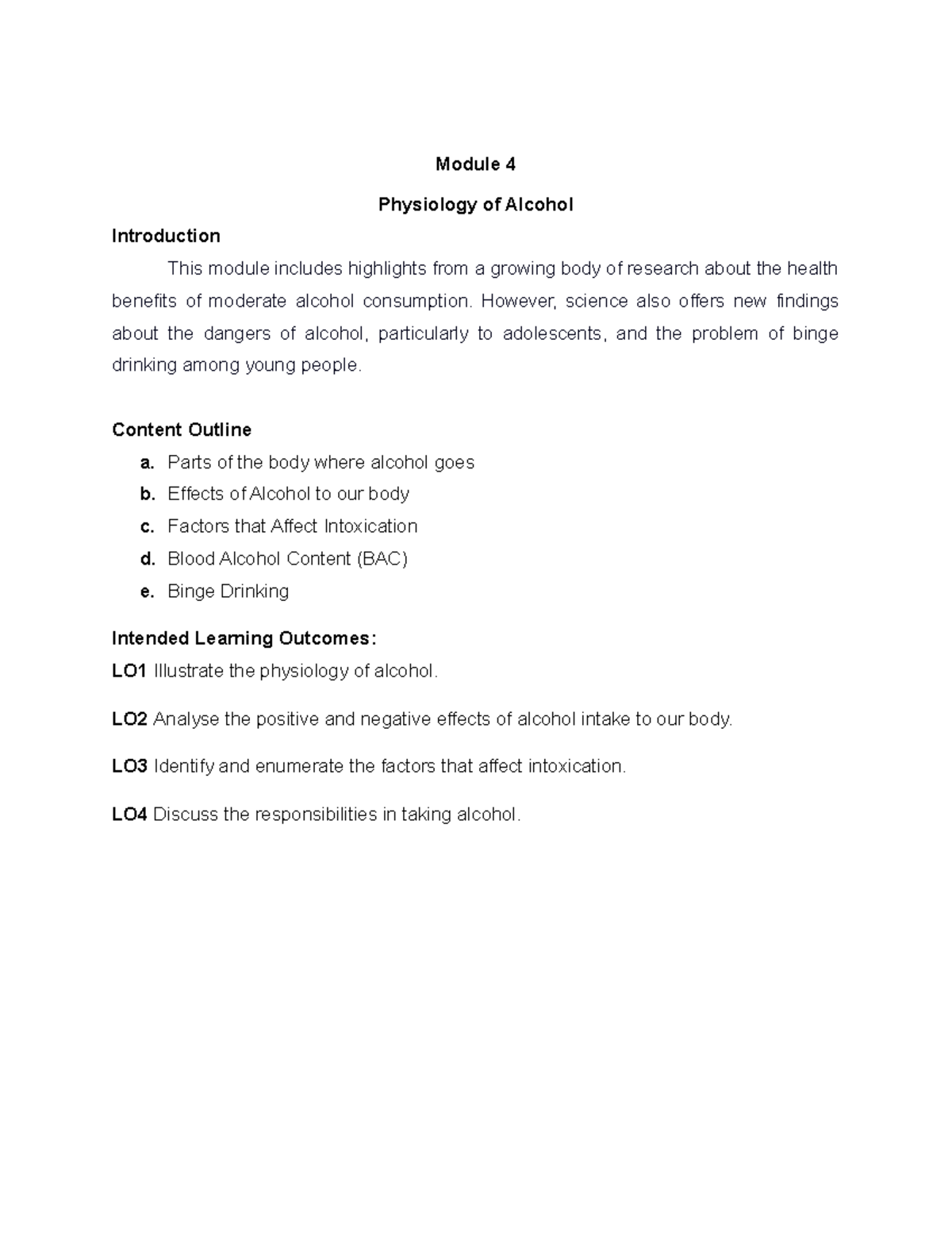 Module 4 Physiology of Alcohol - Module 4 Physiology of Alcohol ...
