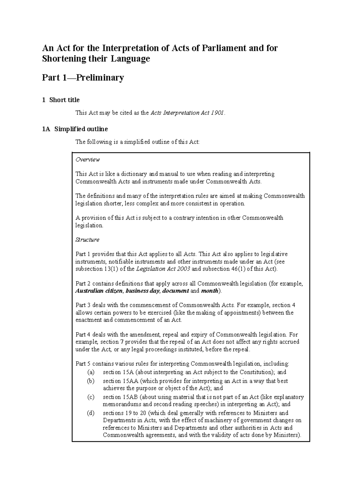 Extract of Acts Interpretation Act for student printing Final EXAM - An ...