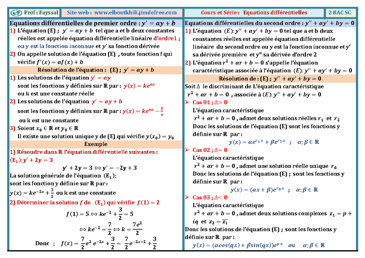 Equations différentielles - Prof : Fayssal Site web : elboutkhili ...