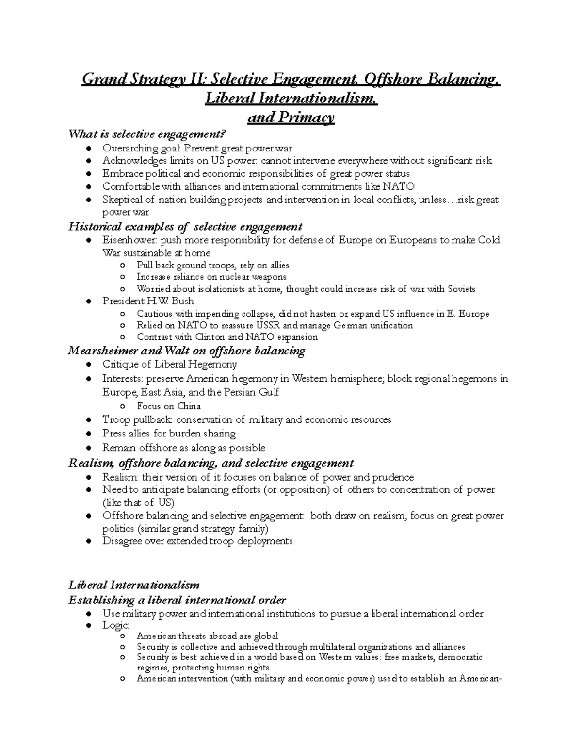 Gov Module 4 - notes - Grand Strategy II: Selective Engagement ...