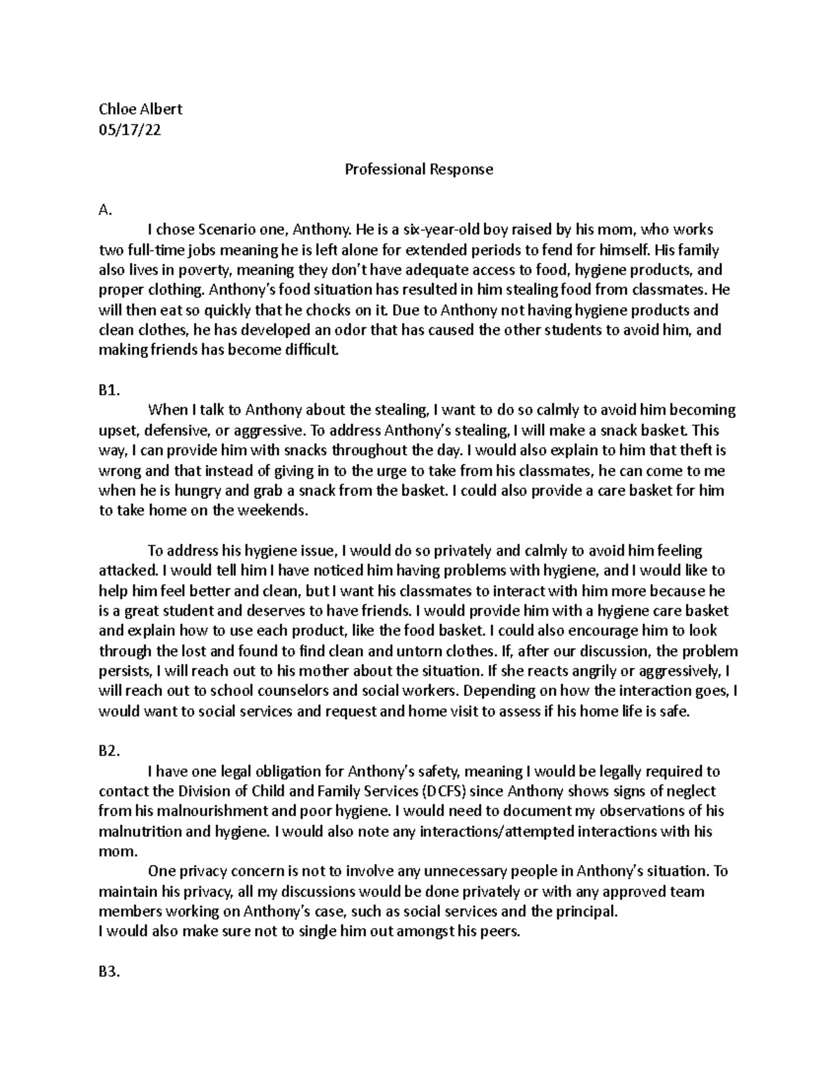 D090 Task 4 passed - Chloe Albert 05/17/ Professional Response A. I ...