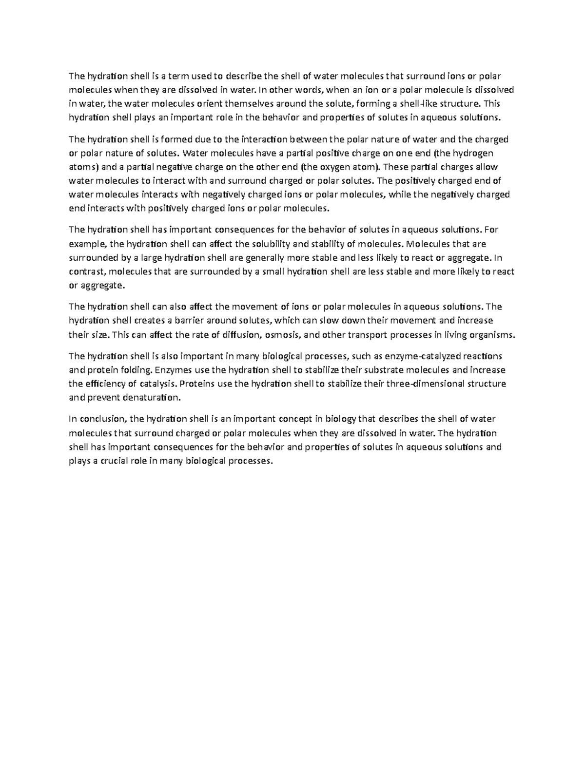 Bio Notes - The Hydration Shell - The hydration shell is a term used to ...