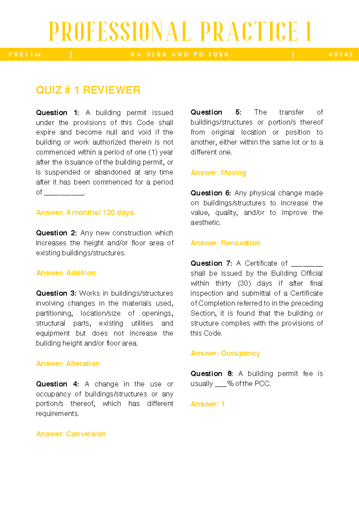 00 PP1 Cover to Cover - NOTES - QUIZ # 1 REVIEWER Question 1: A ...