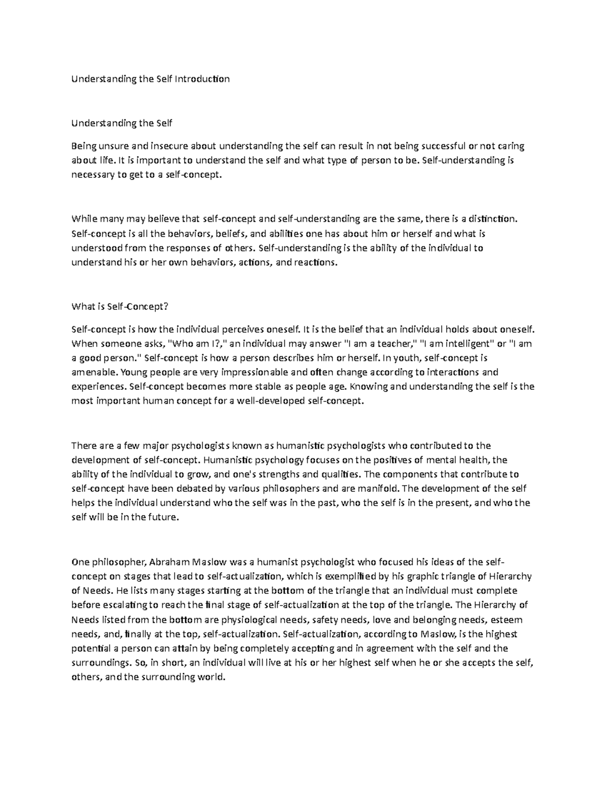 Understanding the Self Introduction - Understanding the Self ...