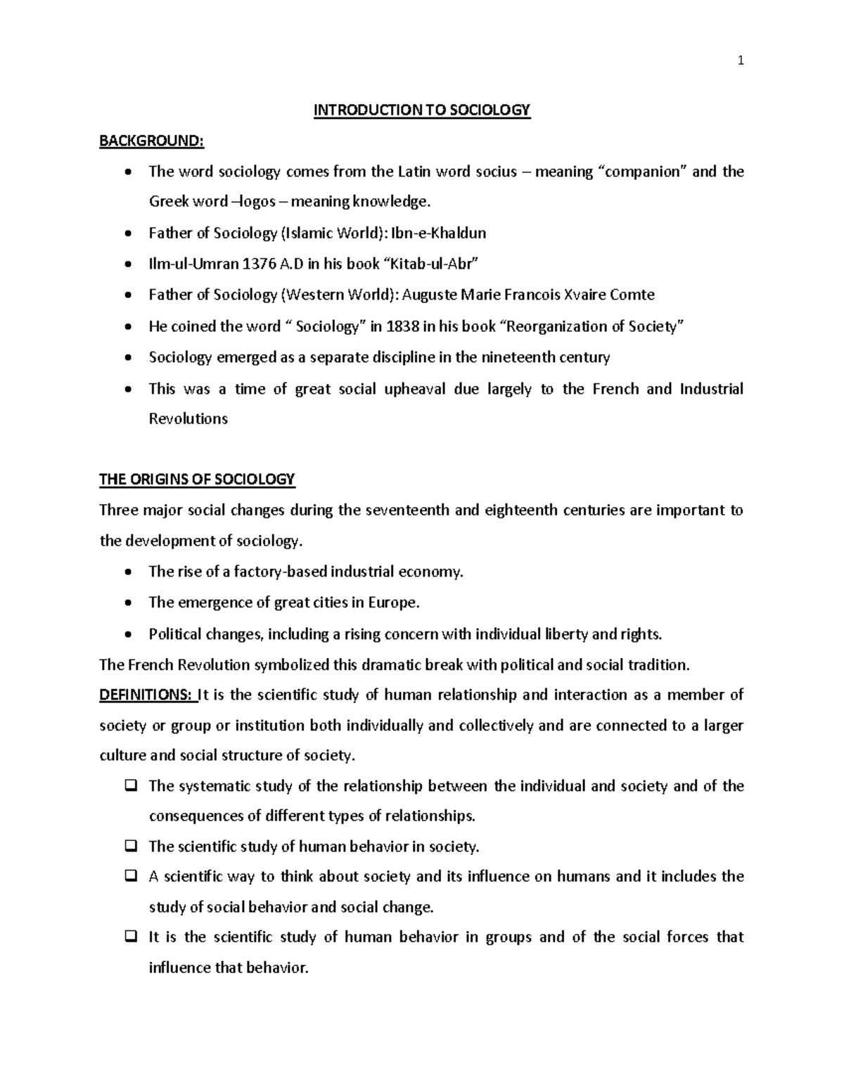 01. Introduction of Sociology - INTRODUCTION TO SOCIOLOGY BACKGROUND ...