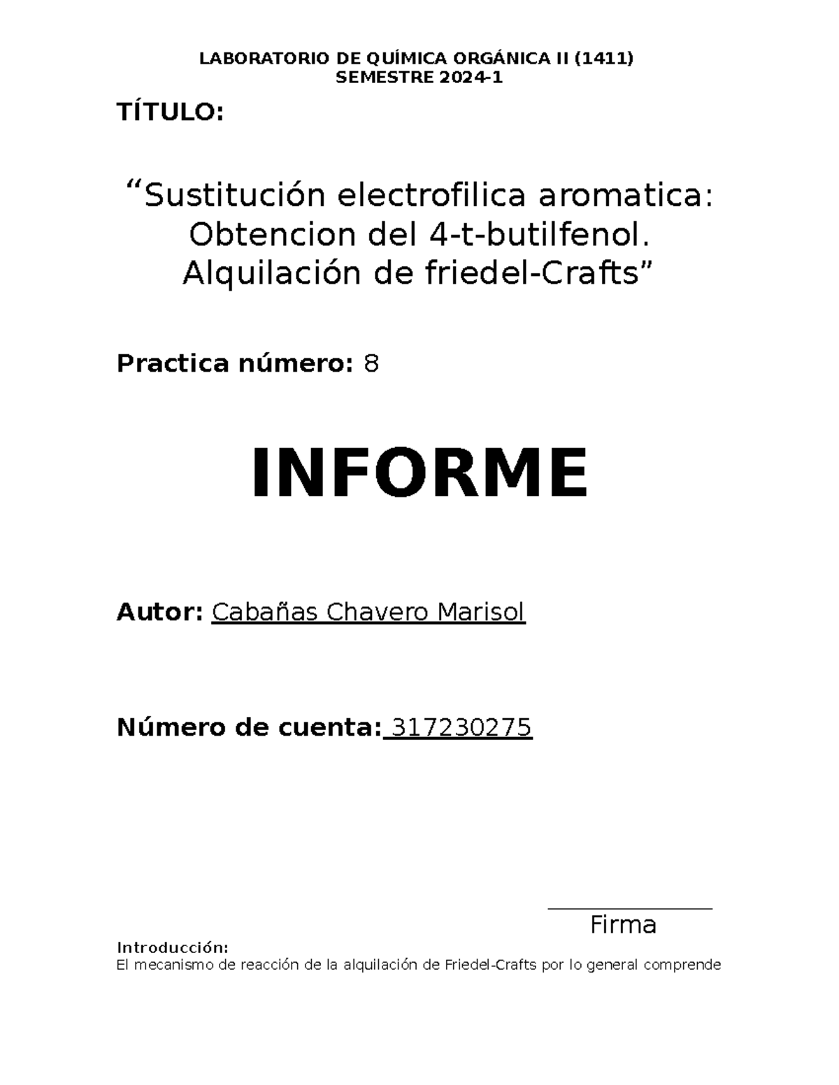 Practuca 8 - kjnjk - SEMESTRE 2024- TÍTULO: “Sustitución electrofilica ...