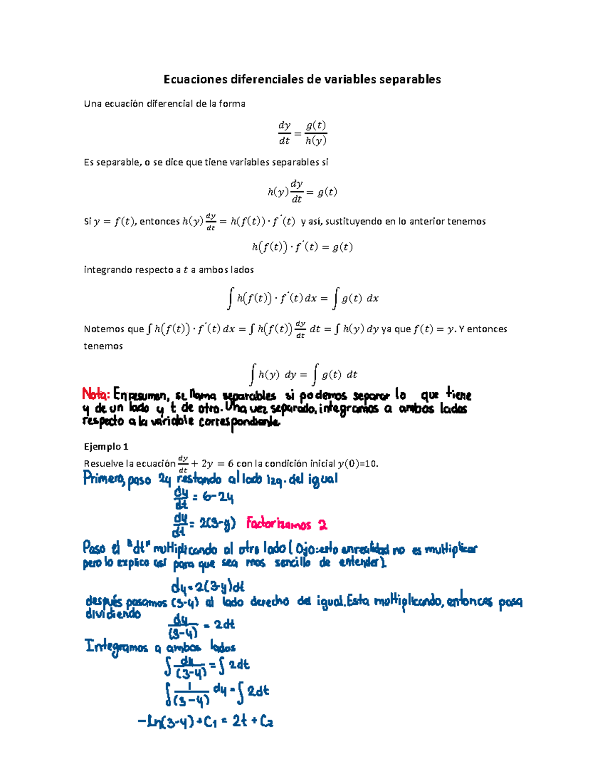 Ecuaciones Diferenciales De Variables Separables Y Entonces Tenemos ∫