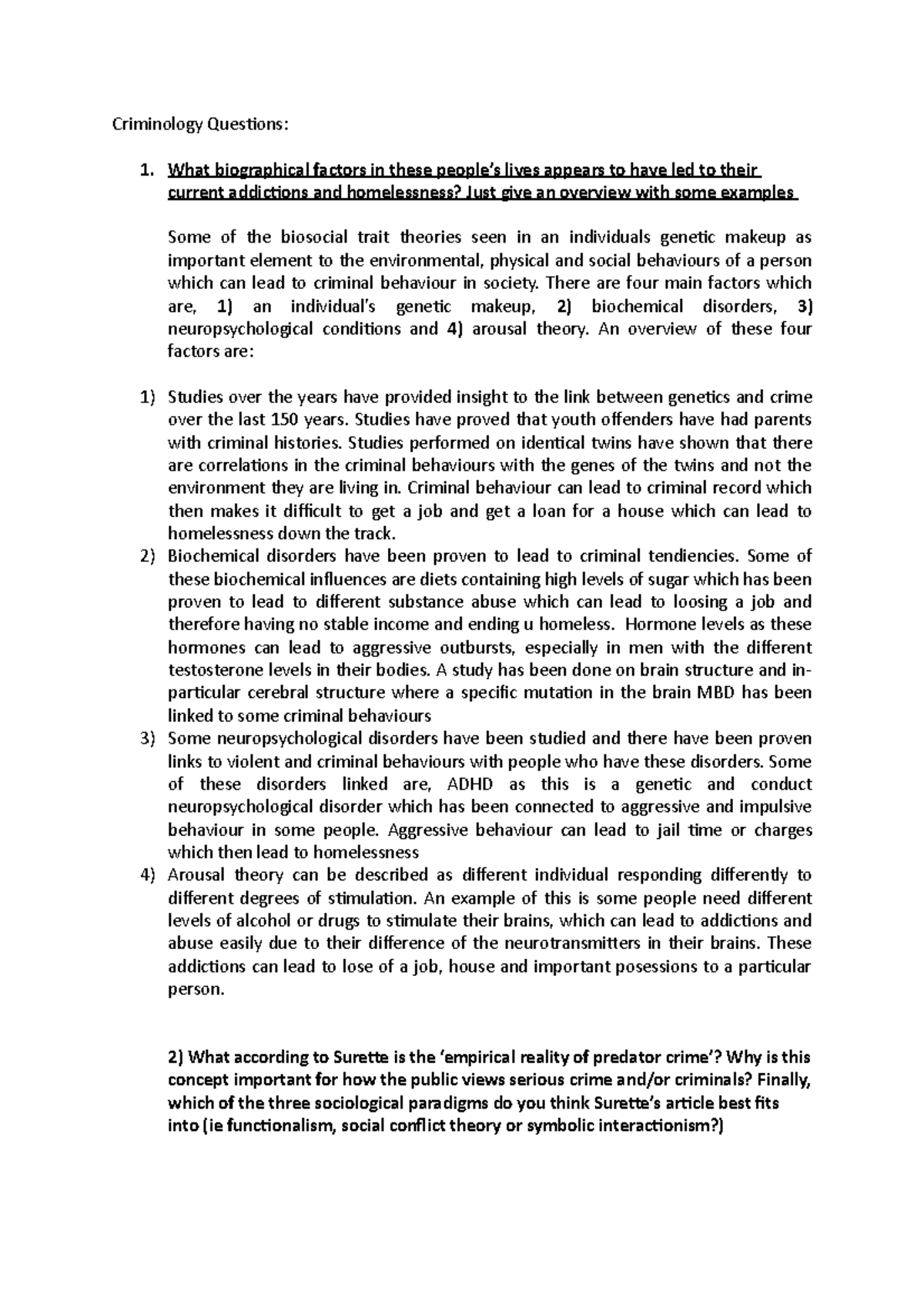 Criminology Questions - Criminology Questions: What biographical ...