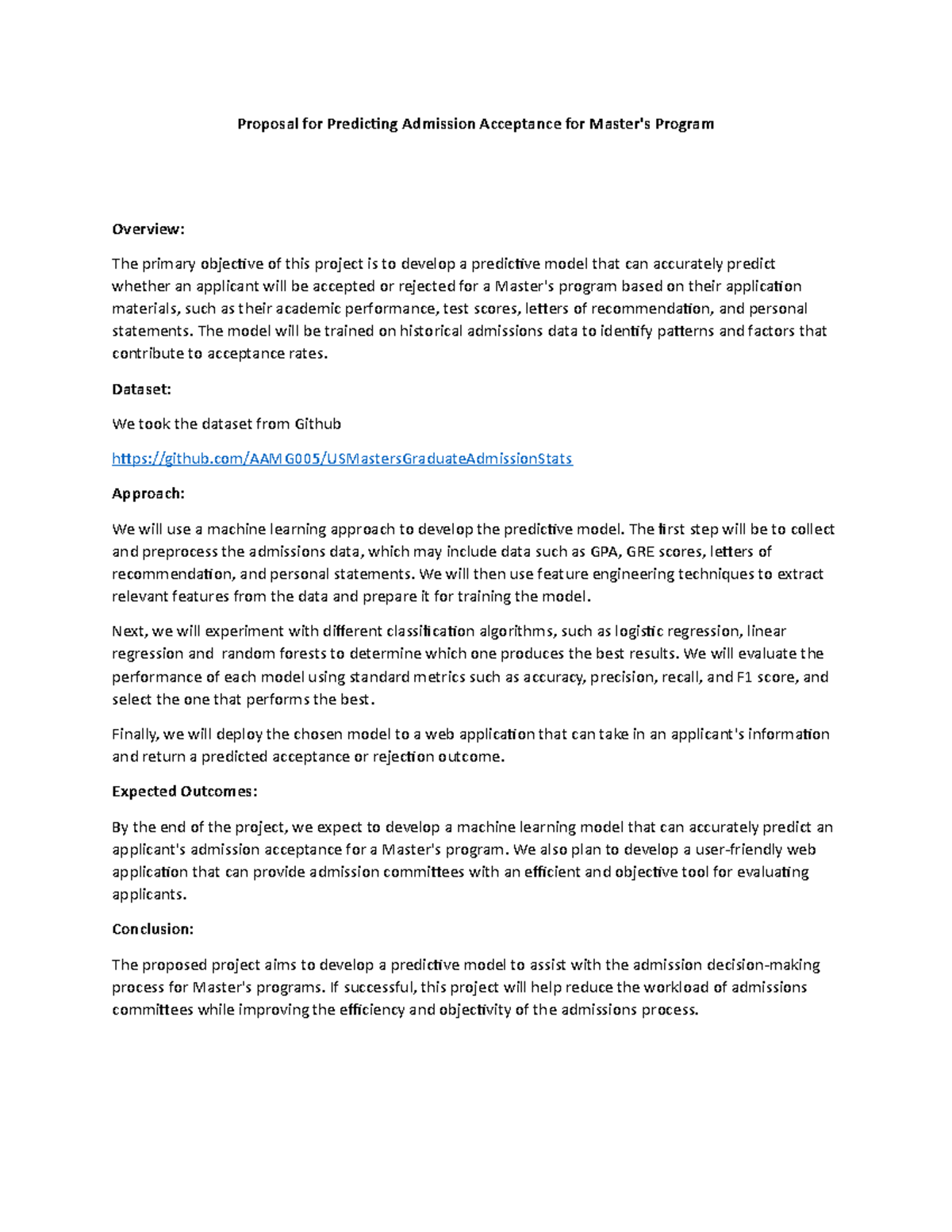 Proposal for Predicting Admission Acceptance for Master - The model ...