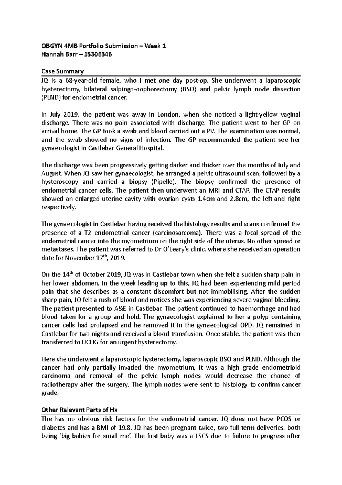 4MB OBGYN Portfolio Submission - OBGYN 4MB Portfolio Submission – Week ...