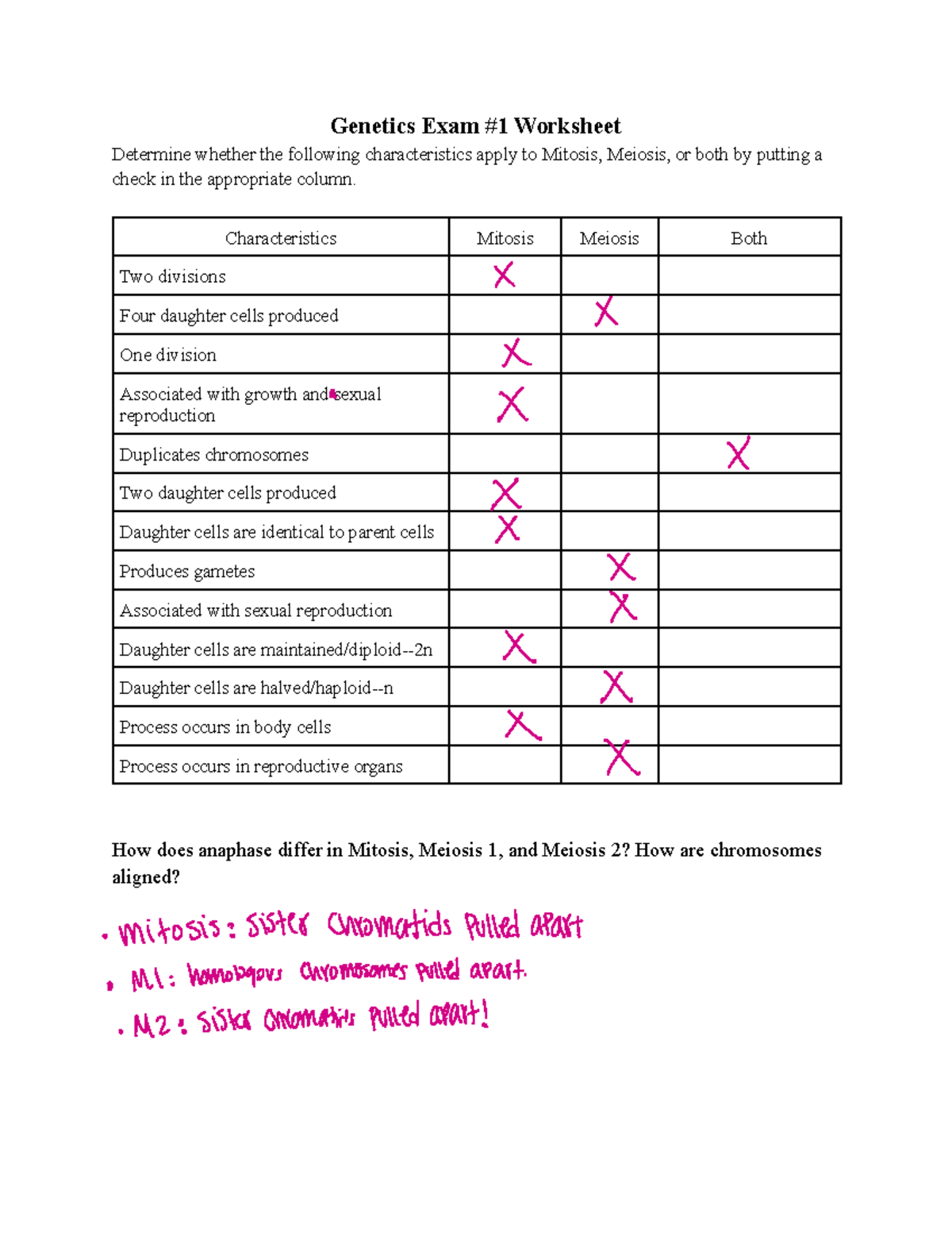 Worksheet #1 answer key - ####### Genetics Exam #1 Worksheet Determine ...