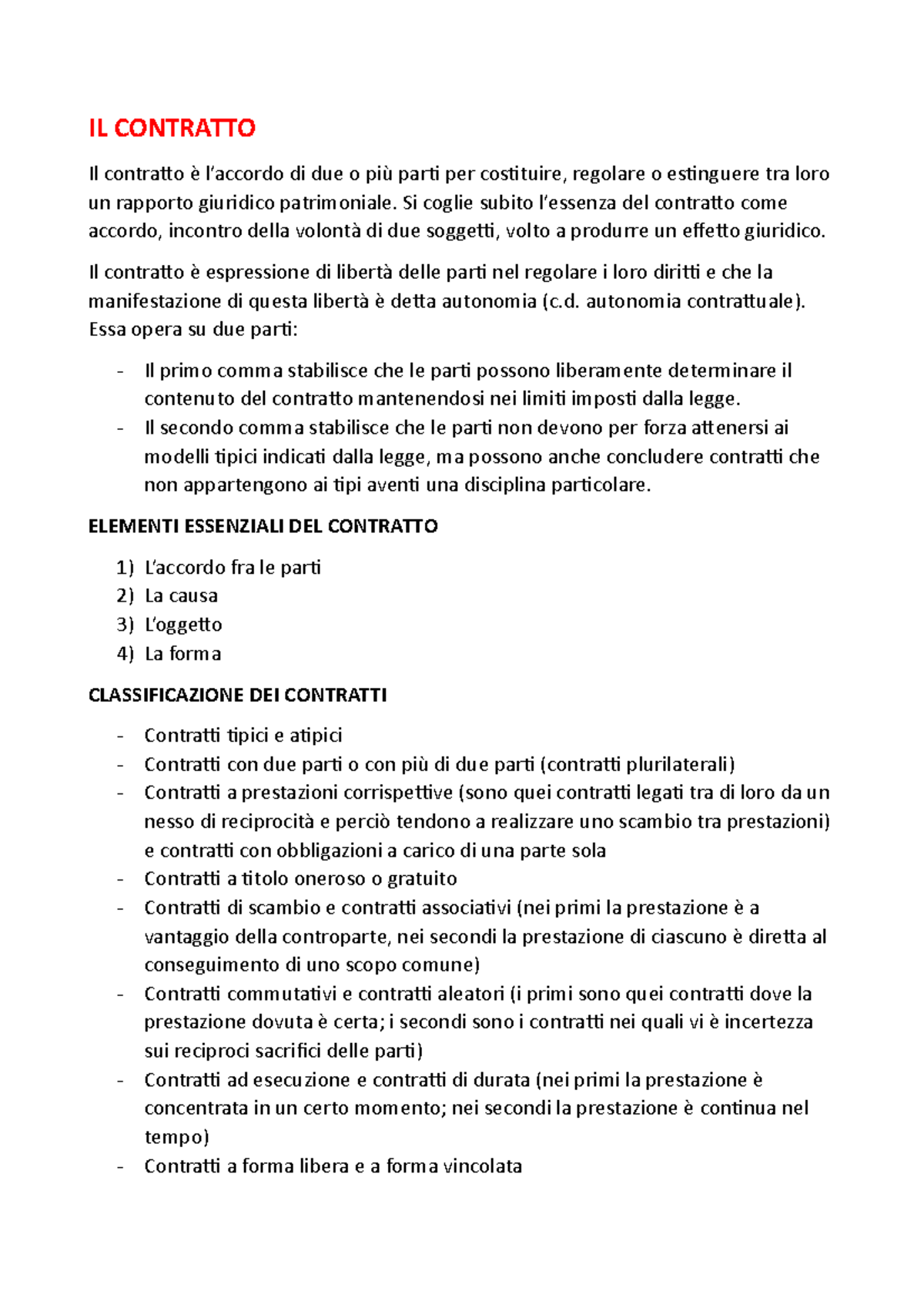 IL Contratto diritto privato - IL CONTRATTO Il contratto è l’accordo di ...