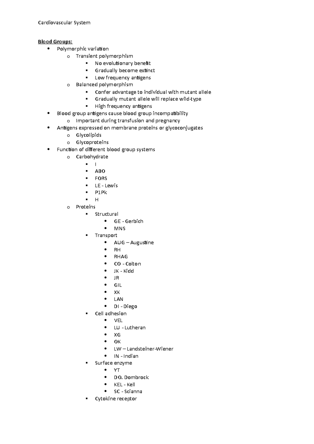 Blood Group Lecture Notes - Cardiovascular System Blood Groups ...