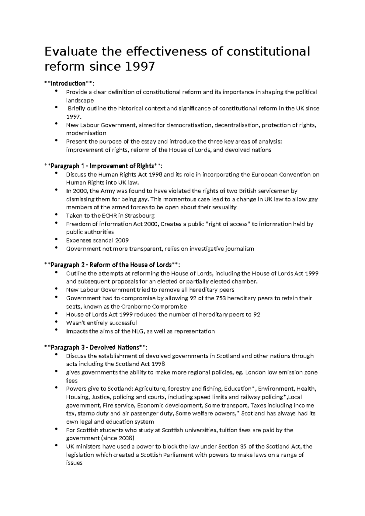 Evaluate the effectiveness of constitutional reform since 1997 ...