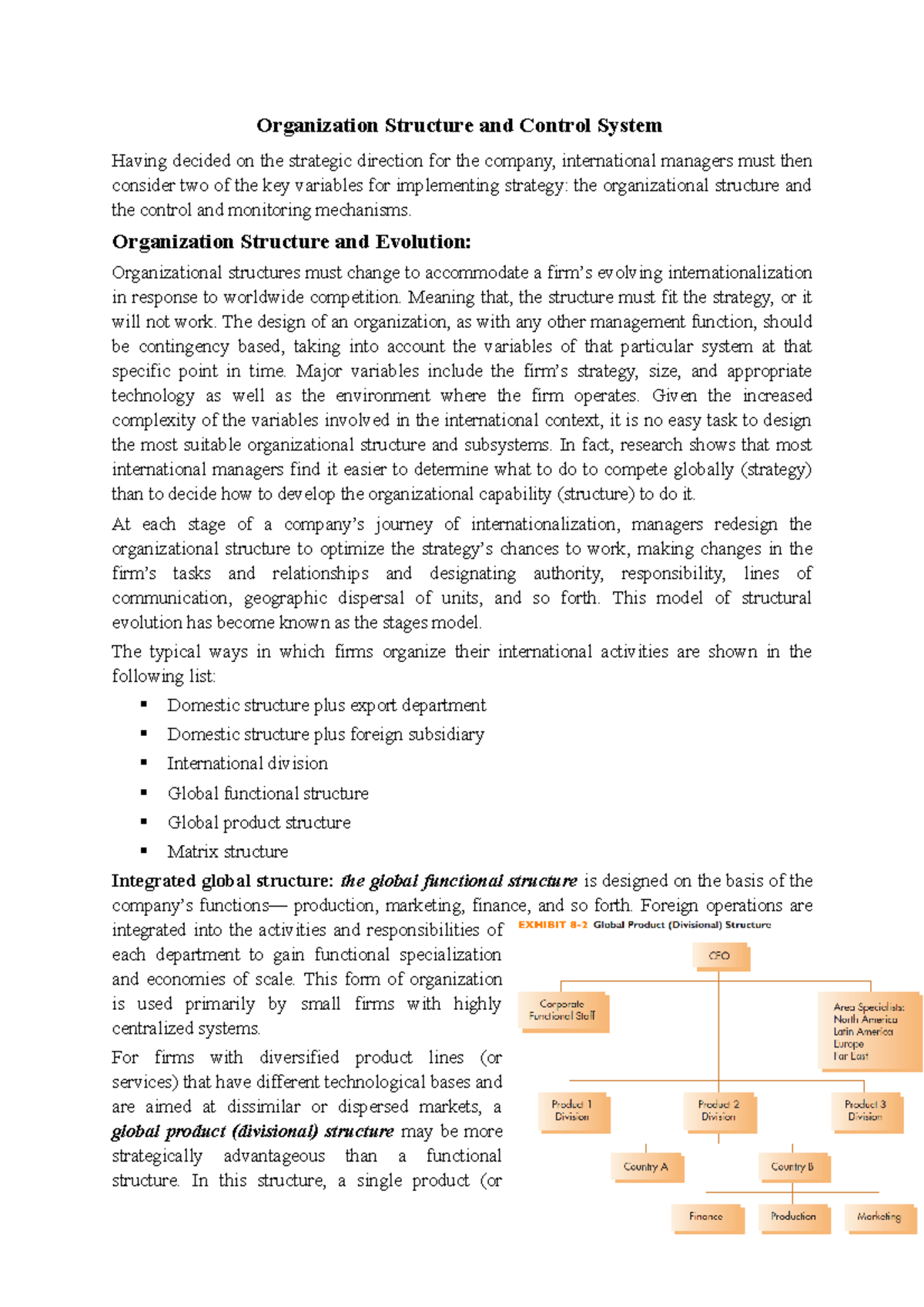 Organization Structure and Control System - Organization Structure and ...