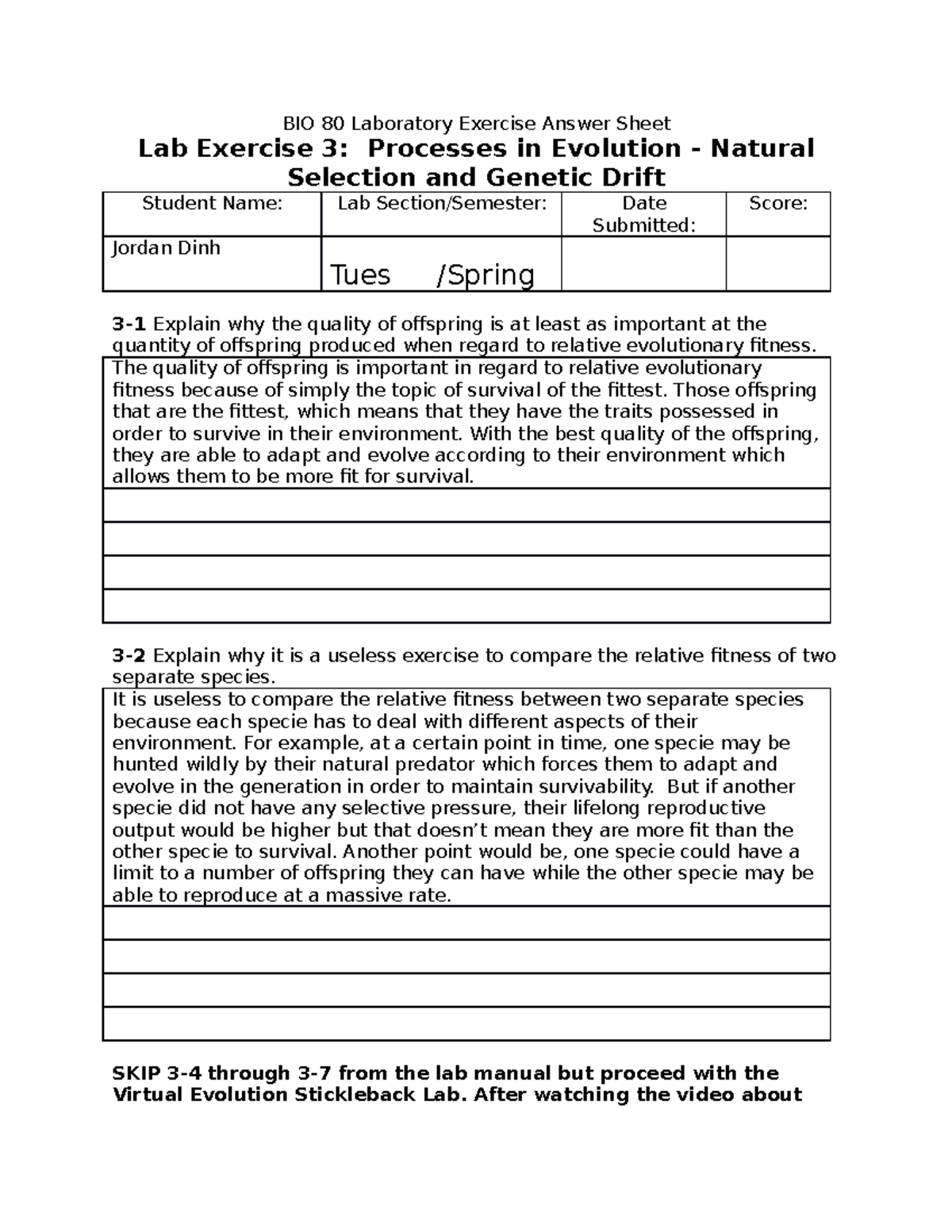 BIO 80 Lab 3 Worksheet SP21 - BIO 80 Laboratory Exercise Answer Sheet ...