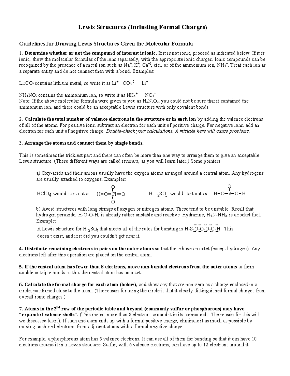 Lewis struc - Lewis Structures (Including Formal Charges) Guidelines ...