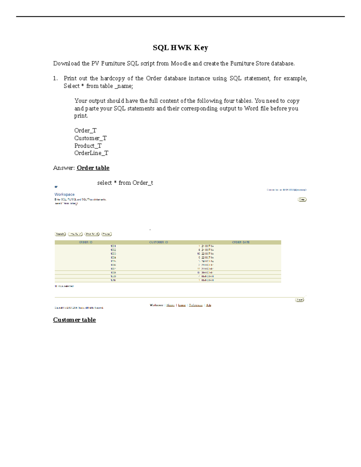 SQL HWK Key - SQL HWK Key - SQL HWK Key Download the PV Furniture SQL script from Moodle and ...
