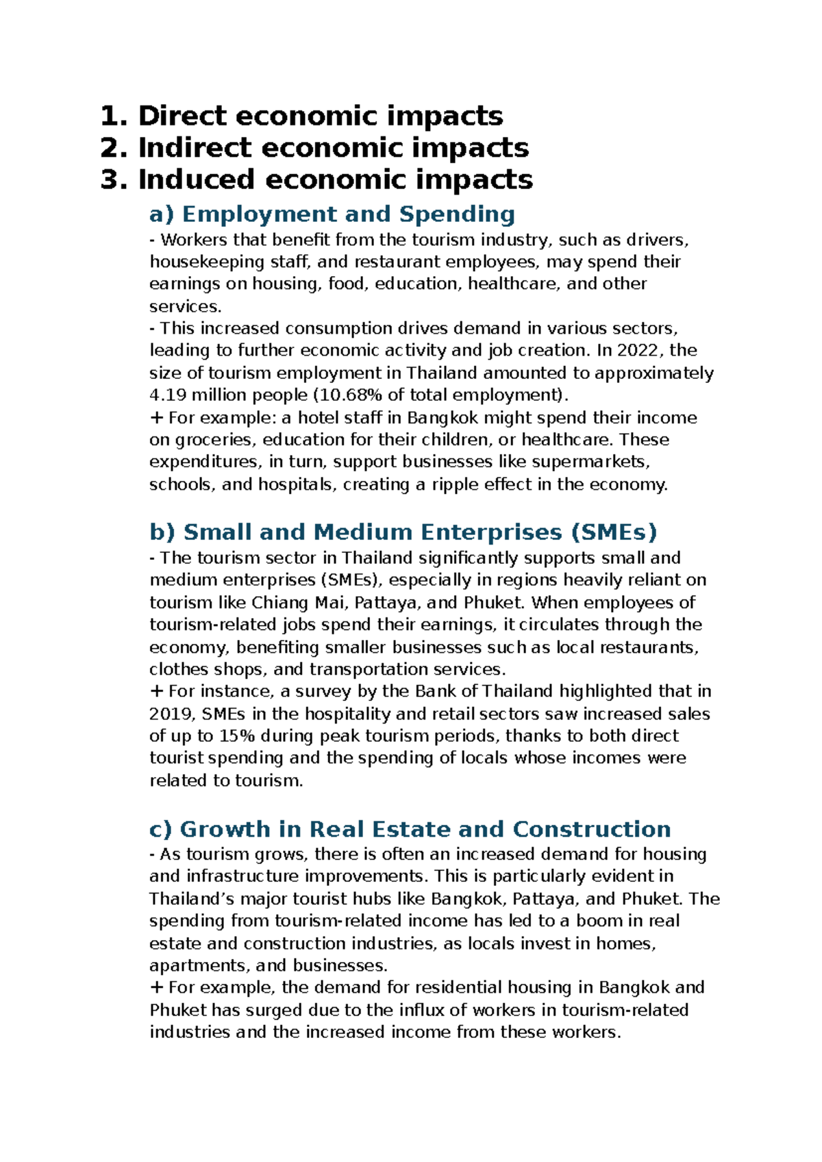 Induced economic impact os Tourism - 1. Direct economic impacts 2 ...
