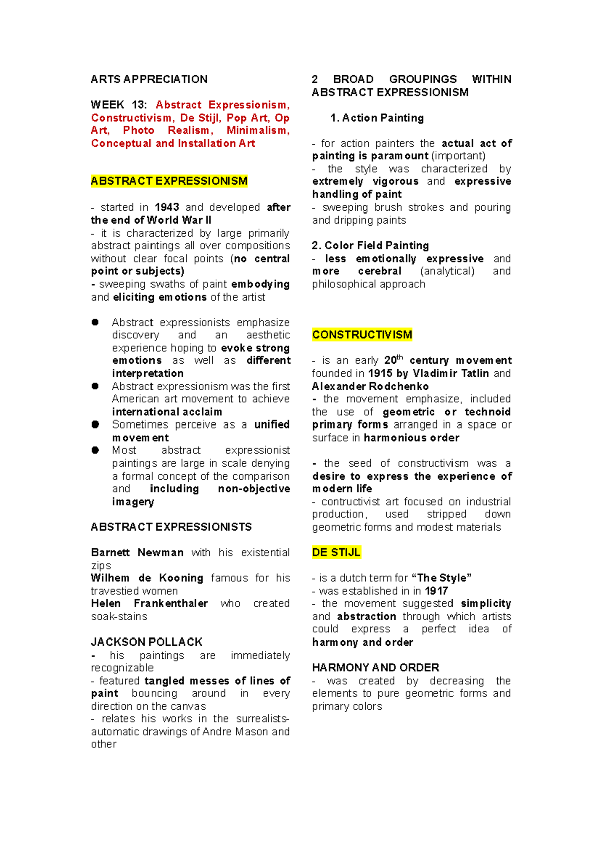 ART APP Reviewer Finals 1 - ARTS APPRECIATION WEEK 13: Abstract ...