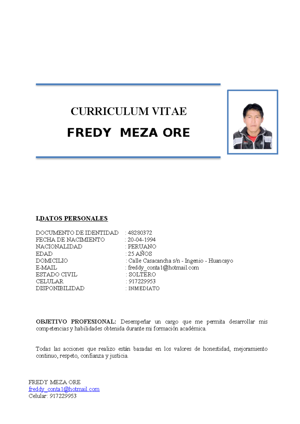 Freddy MEZA Original - CURR -2019 - CURRICULUM VITAE FREDY MEZA ORE I PERSONALES DOCUMENTO DE ...