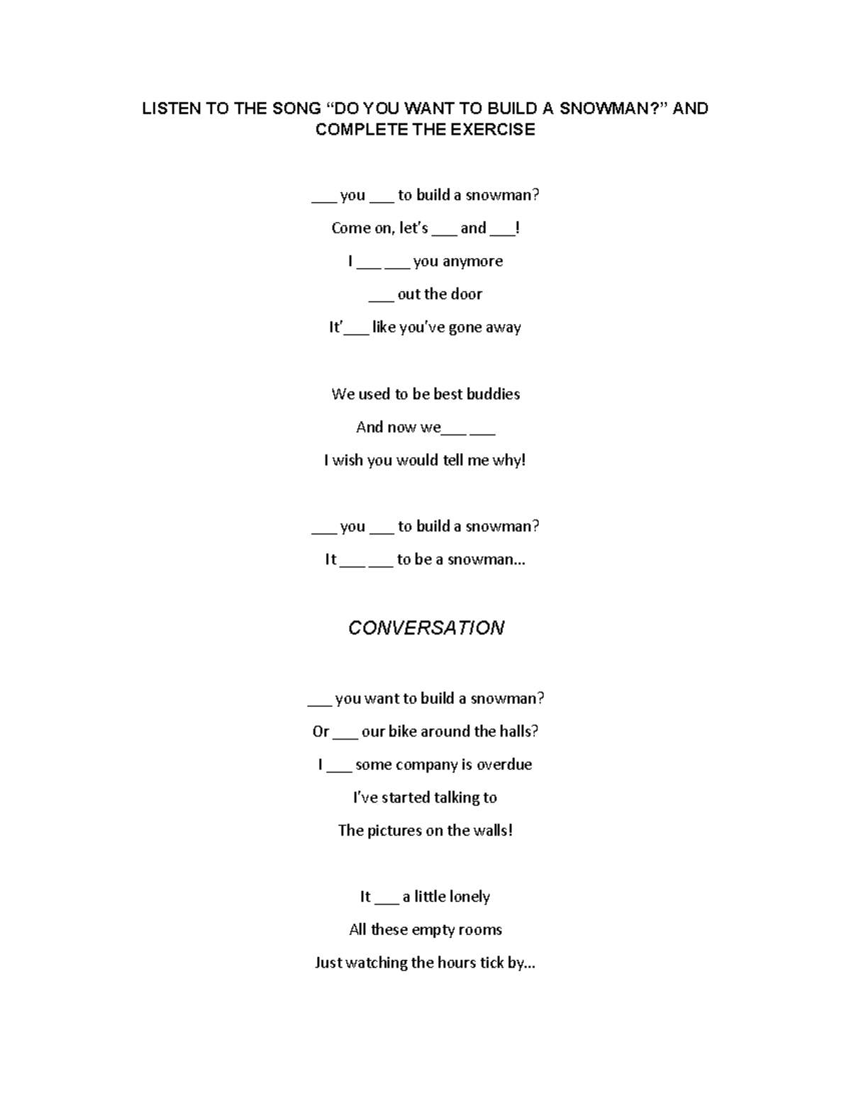 Do you want to build a snowman - LISTEN TO THE SONG “DO YOU WANT TO ...